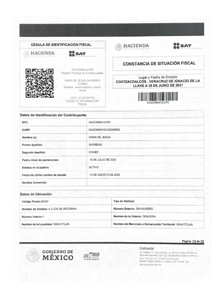 Cedula de Identificacion Fiscal | PDF