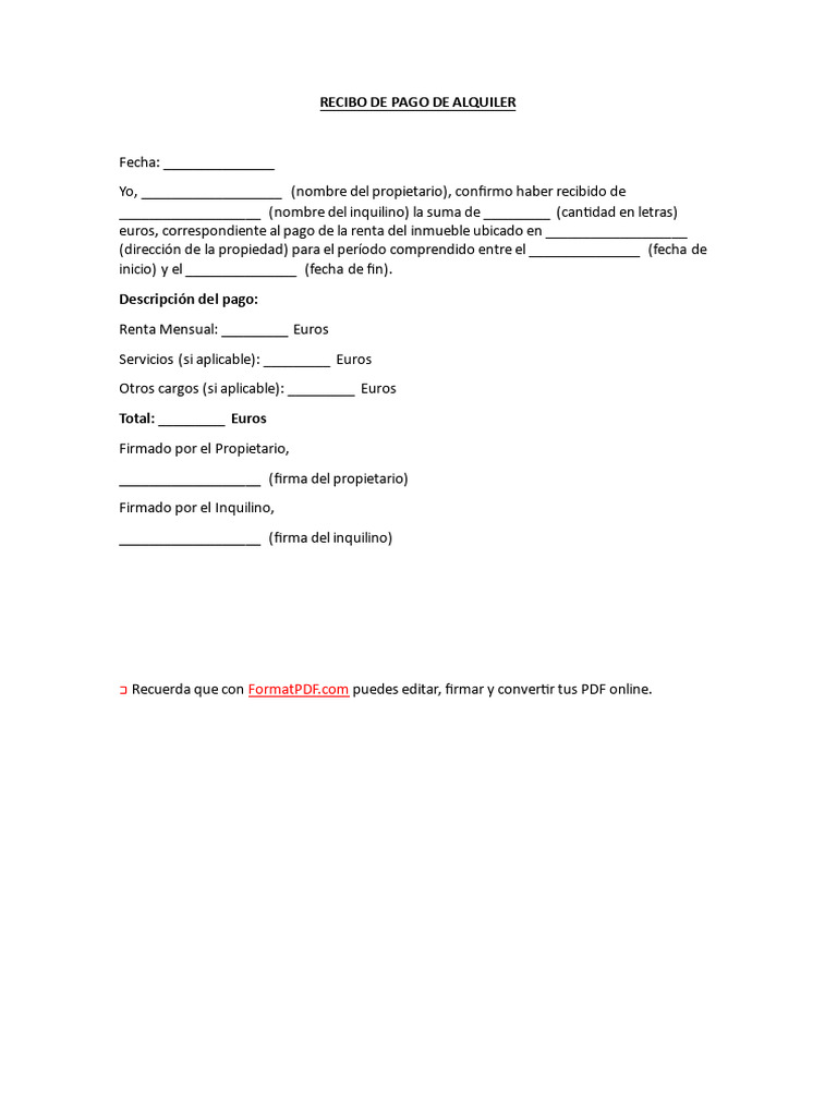 Modelo de Recibo de Pago de La Renta Del Alquiler en PDF Online | PDF