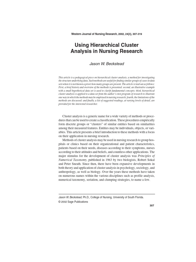 Using Hierarchical Cluster Analysis in Nursing Research: Jason W ...