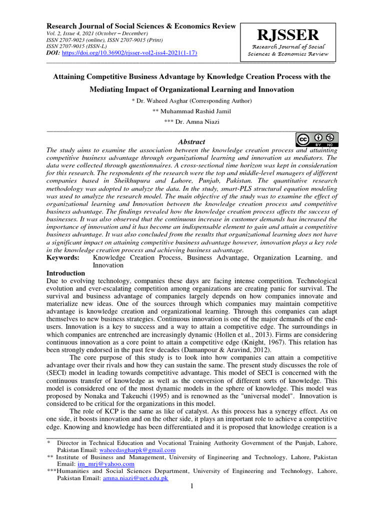 Attaining Competitive Business Advantage by Knowledge Creation Process ...