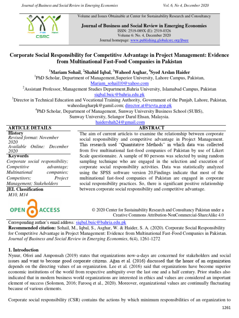 Corporate Social Responsibility For Competitive Advantage in Project ...