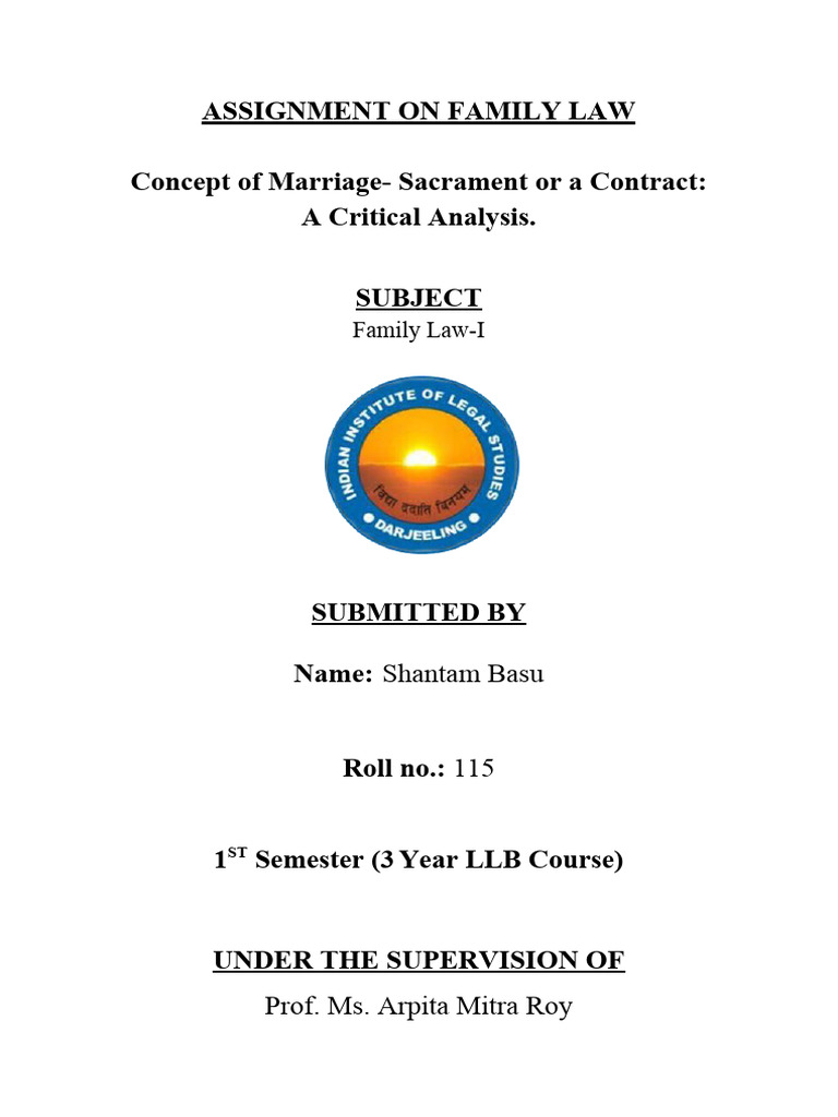 Assignment On Family Law | PDF | Marriage | Divorce