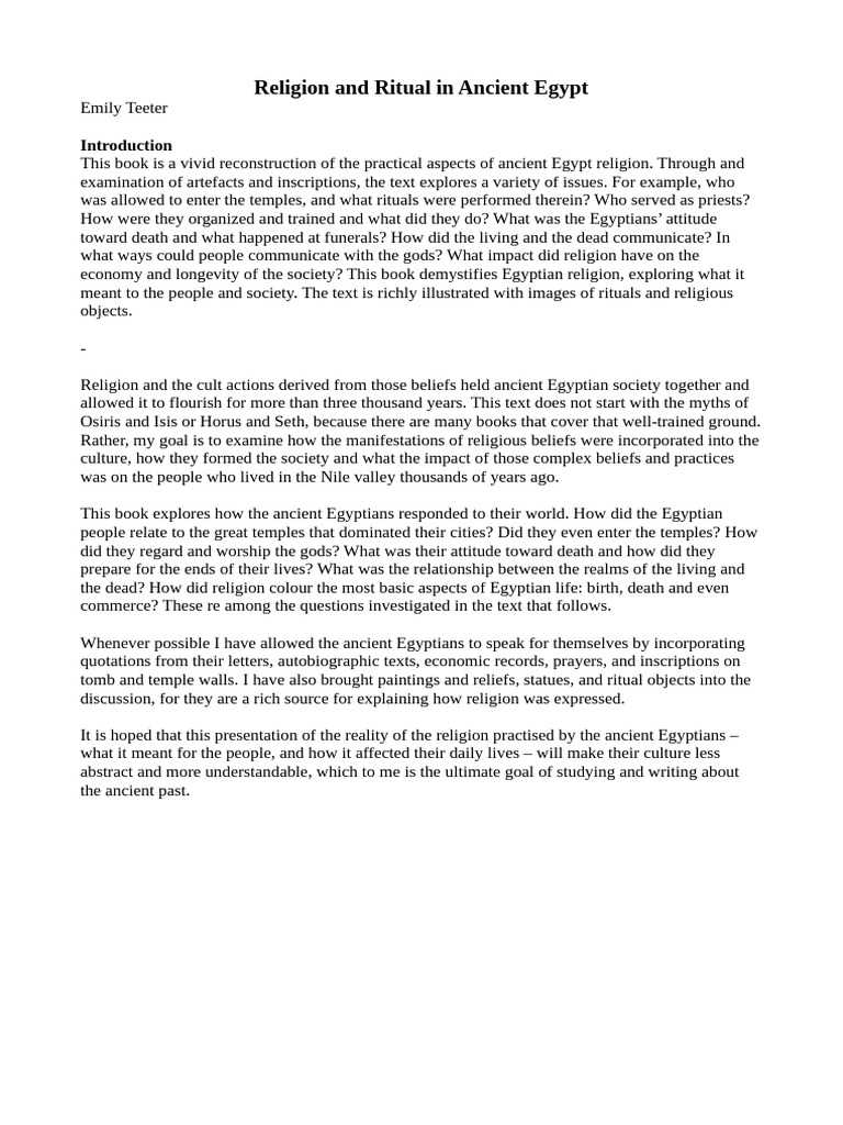 Religion and Ritual in Ancient Egypt by Emily Teeter | PDF | Ancient ...