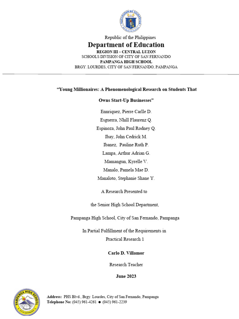 HUMSS 3 Group5 FINAL MANUSCRIPT | PDF | Entrepreneurship | Startup Company
