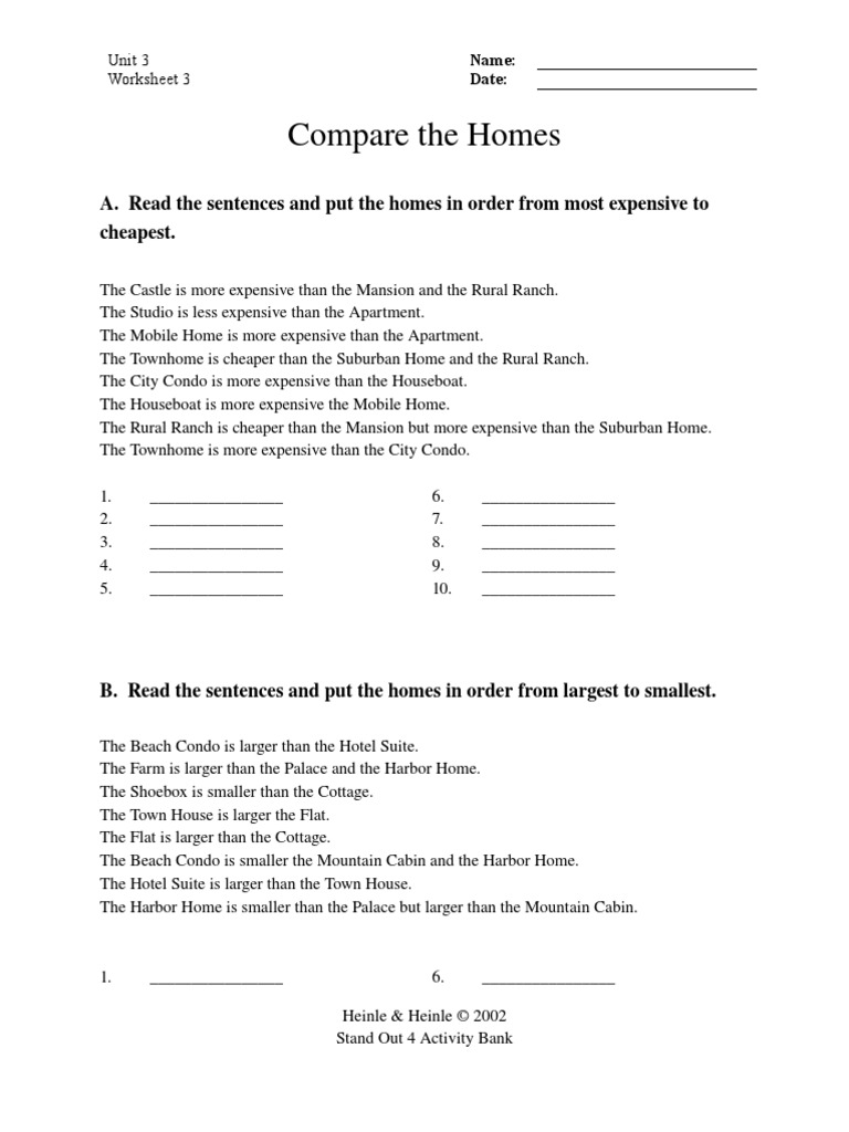 Unit 3, Worksheet 3 | PDF | Apartment | Houses