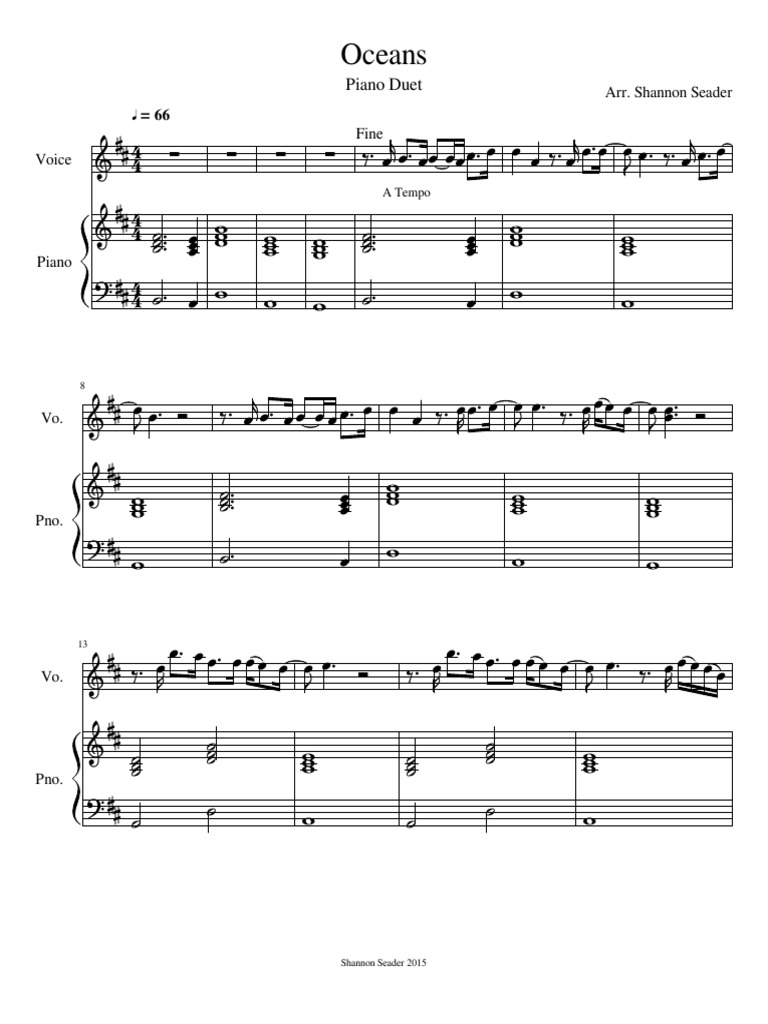 Oceans: Piano Duet | PDF