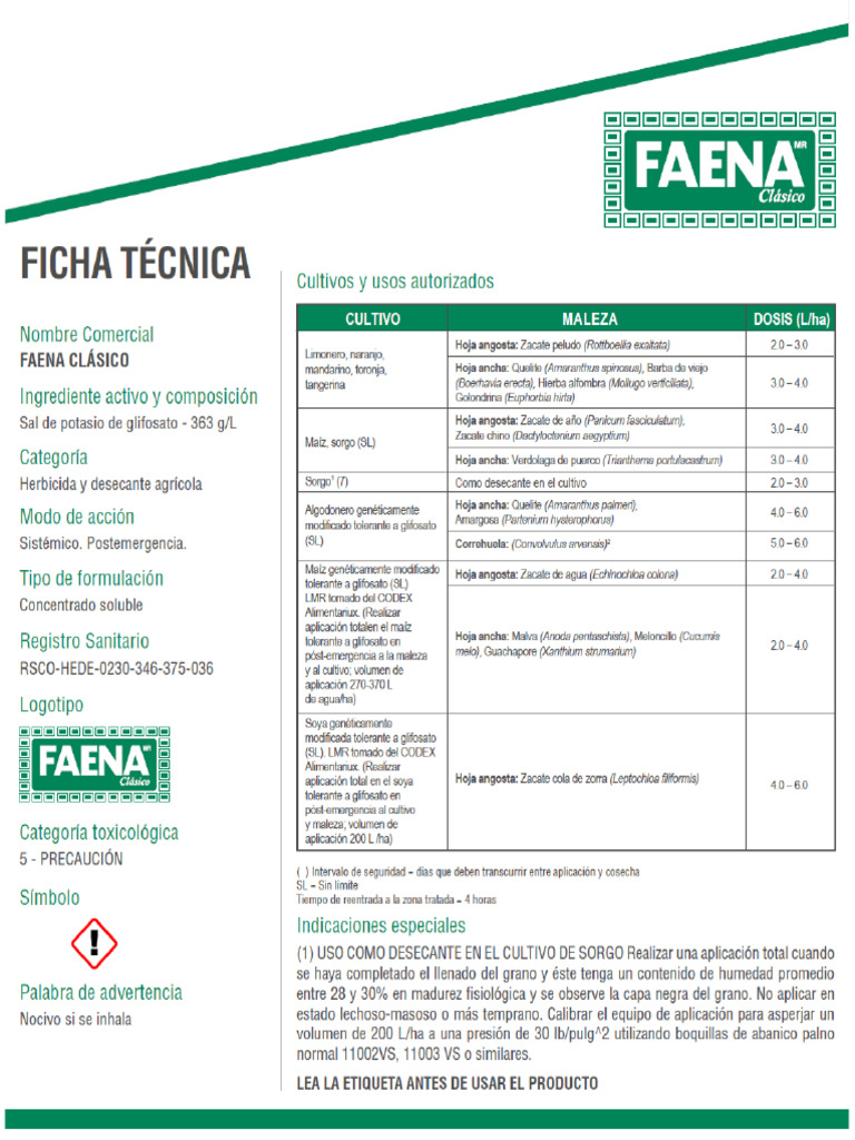 Ficha Tecnica Faena Clasico 1 | PDF