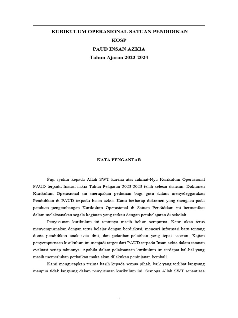 Rancangan KOSP PAUD Al Firdaus - Edit 5-4 23 | PDF