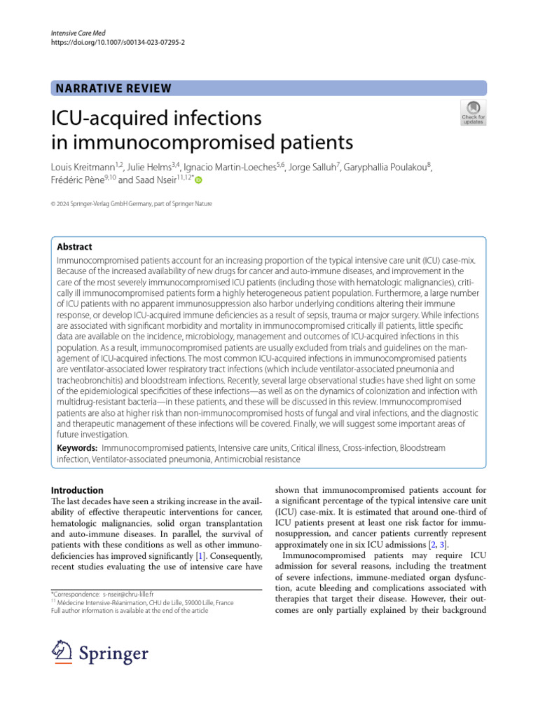 ICU-Acquired Infections in Immunocompromised Patients | PDF | Infection | Pneumonia