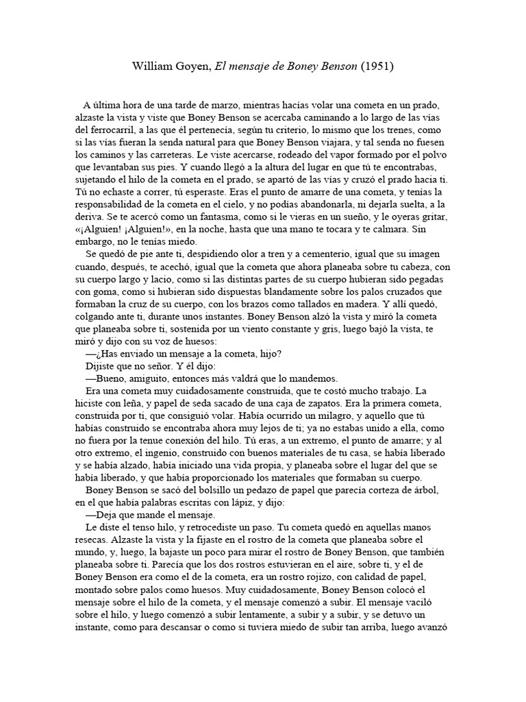 William Goyen EL MENSAJE DE BONEY BENSON | PDF | Cometa