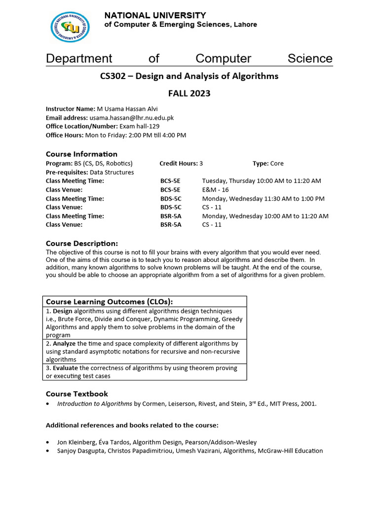 Algorithms Course Outline | PDF | Algorithms | Time Complexity Algorithms Course Outline | PDF | Algorithms | Time Complexity