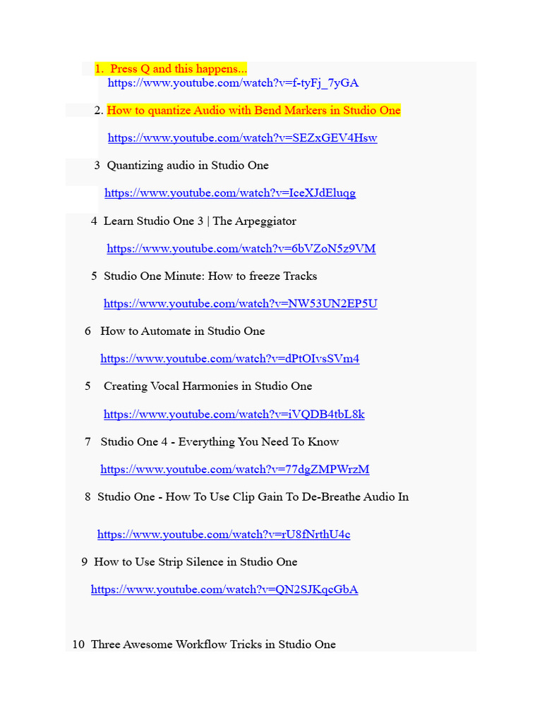Studio One Tutorials & Tips Guide | PDF | Recording | Sound Technology