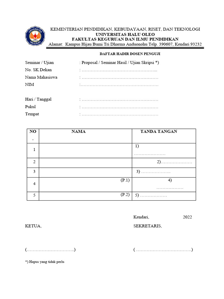 Daftar Hadir Dosen Penguji | PDF