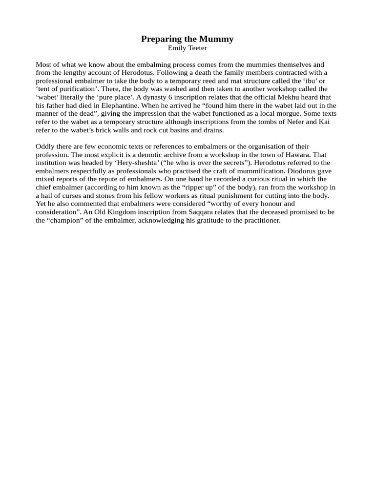 Mummification by Emily Teeter | PDF