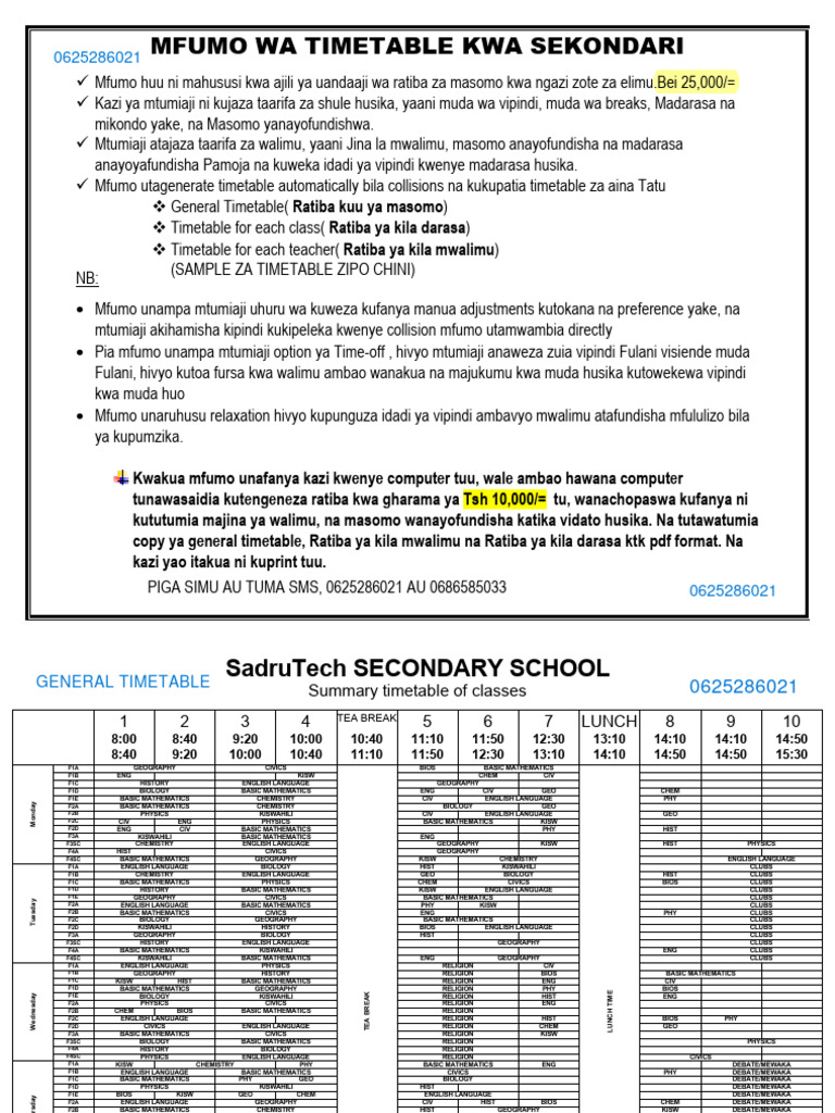 Secondary-Sample Timetables | PDF