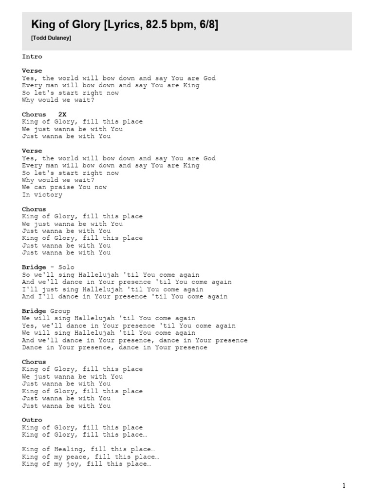 The King Of Glory Song Lyrics