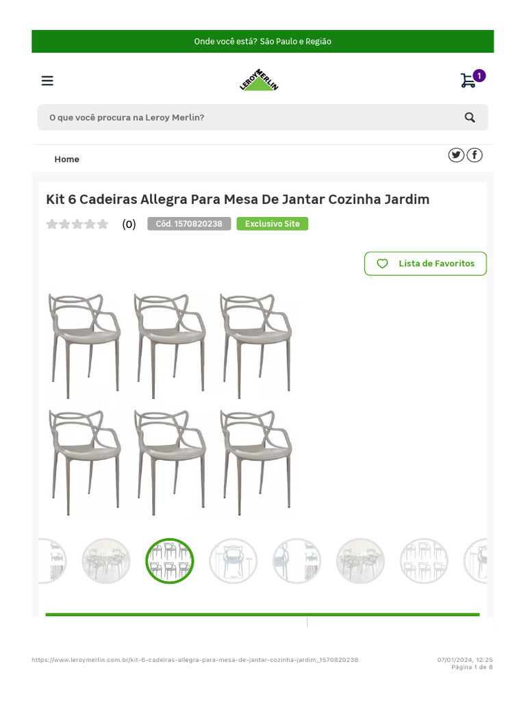 Kit 6 Cadeiras Allegra para Mesa de Jantar Cozinha Jardim - Leroy Merlin 2 | PDF