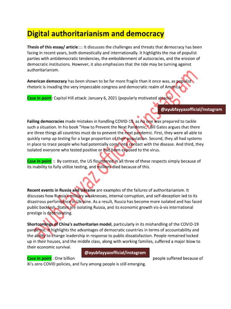 Digital Authoritarianism and Democracy | PDF