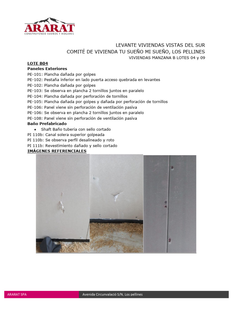 Informe Levantes Mz-B04-B09 - VISTAS DEL SUR | PDF