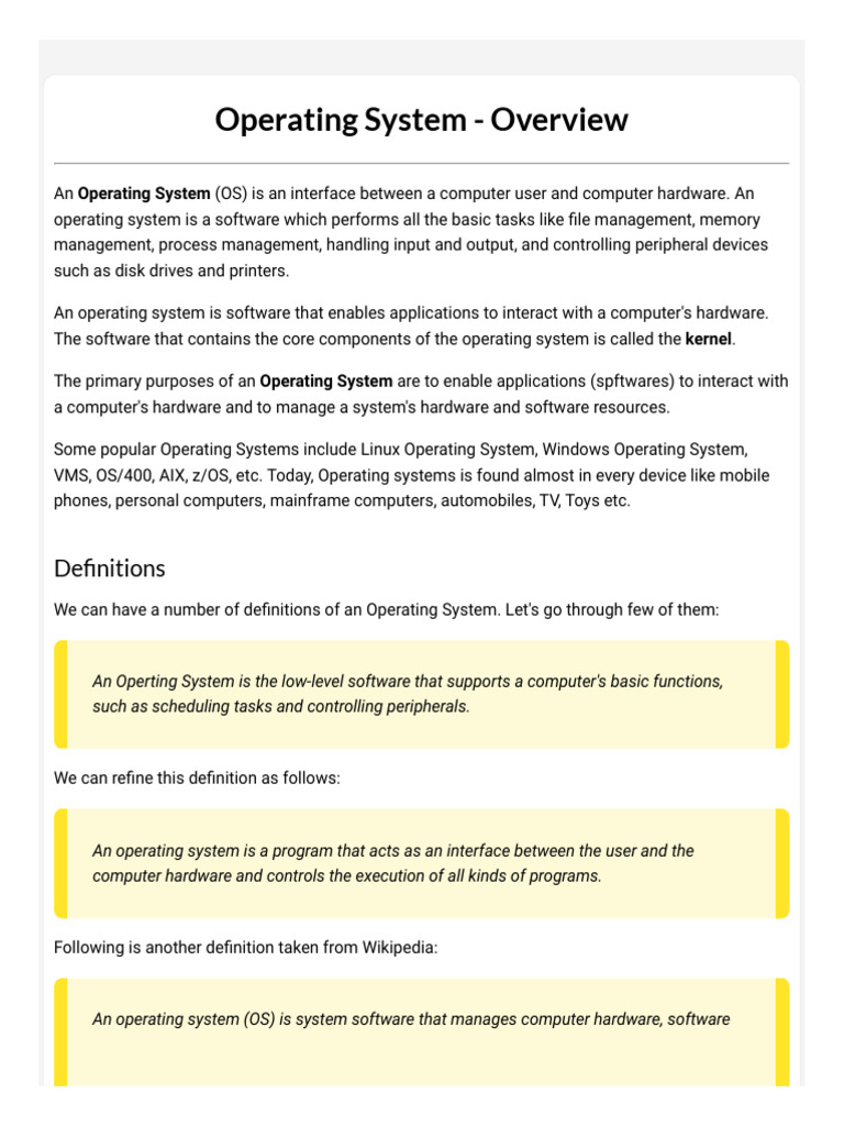 Operating System - Overview | PDF | Operating System | Process (Computing) Operating System - Overview | PDF | Operating System | Process (Computing)