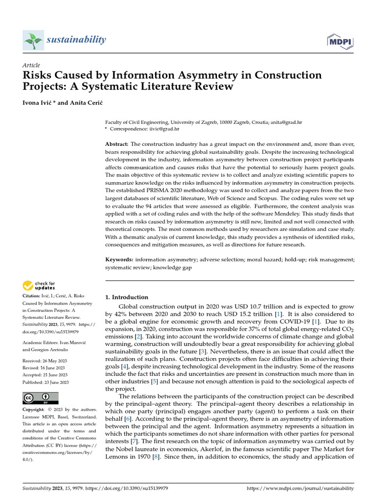2023 Risks Caused by Information Asymmetry in Construction | PDF | Risk | Risk Management