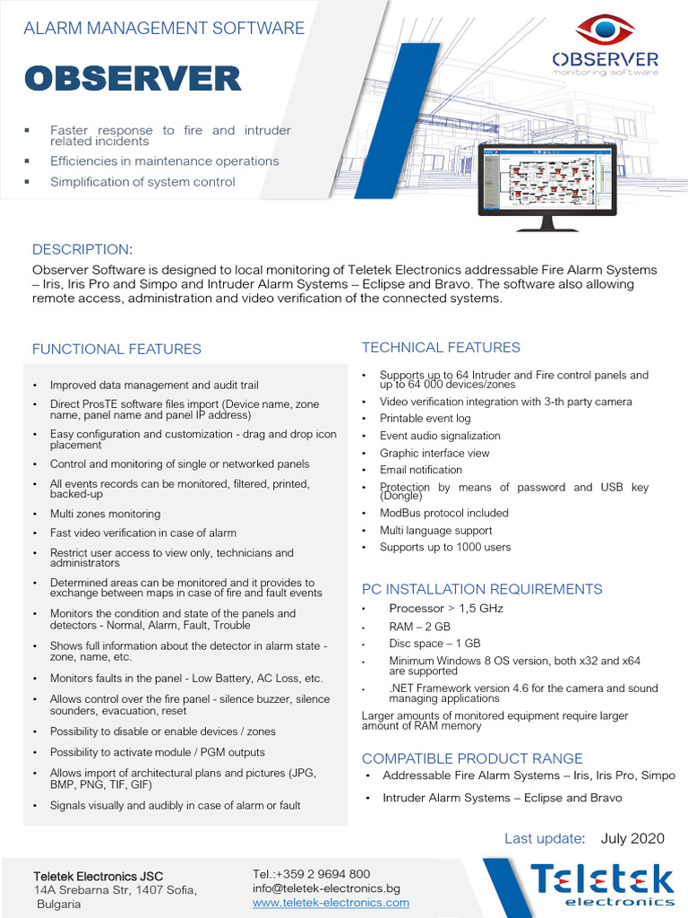 Observer Datasheet EN 072020 | PDF | Security Alarm | Computer Science