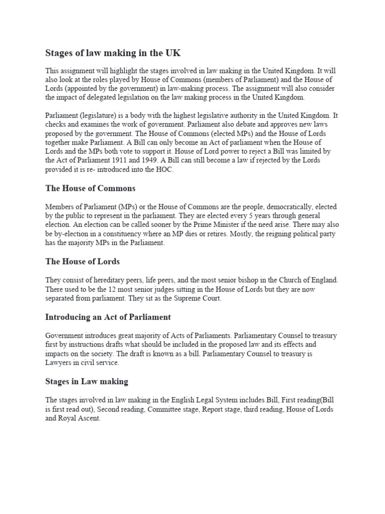 UK Law Making Process Explained | PDF | Bill (Law) | Act Of Parliament