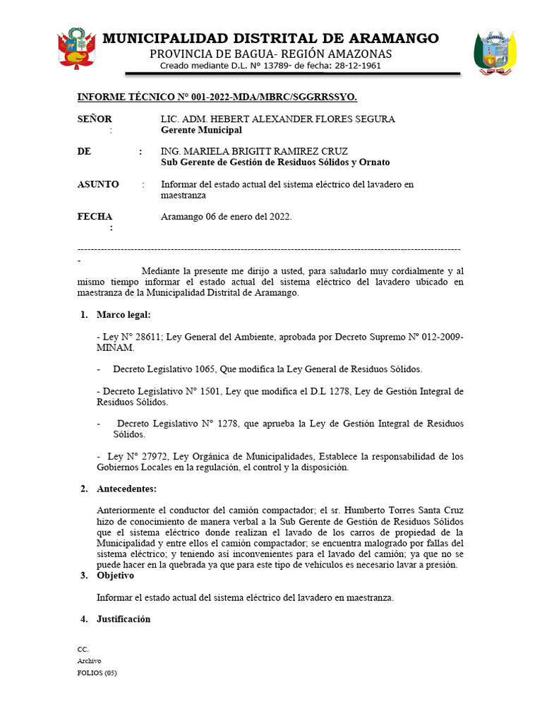 Informe Tecnico N°001. Informar Acerca Del Sistema Hidraulico en Maestranza | PDF
