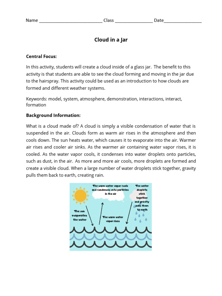 Cloud Formation Experiment Guide | PDF | Atmosphere Of Earth | Cloud