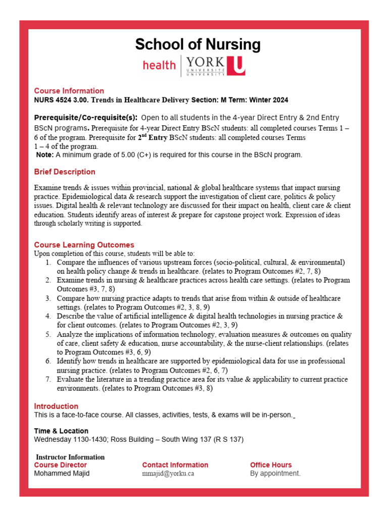 Course Outline NURS 4524 W 24 | PDF | Nursing | Health Care
