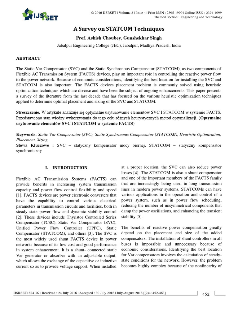 A Survey On STATCOM Techniques | PDF | Mathematical Optimization | Simulation