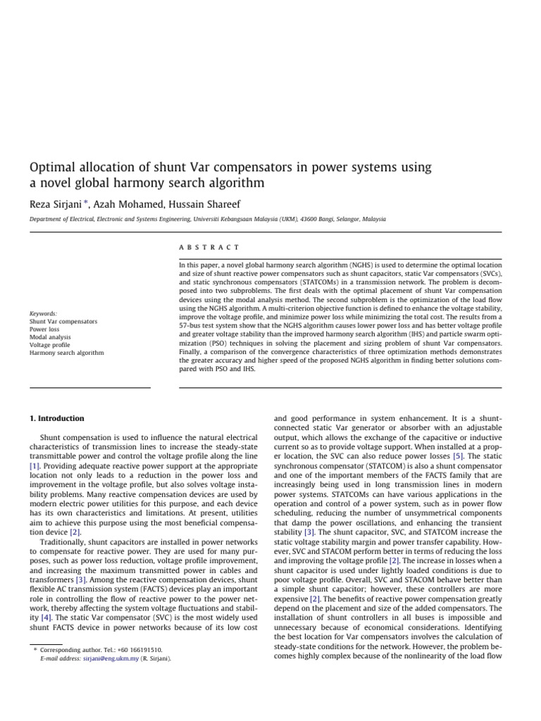 Optimal Shunt Var Compensator Placement | PDF | Mathematical ...