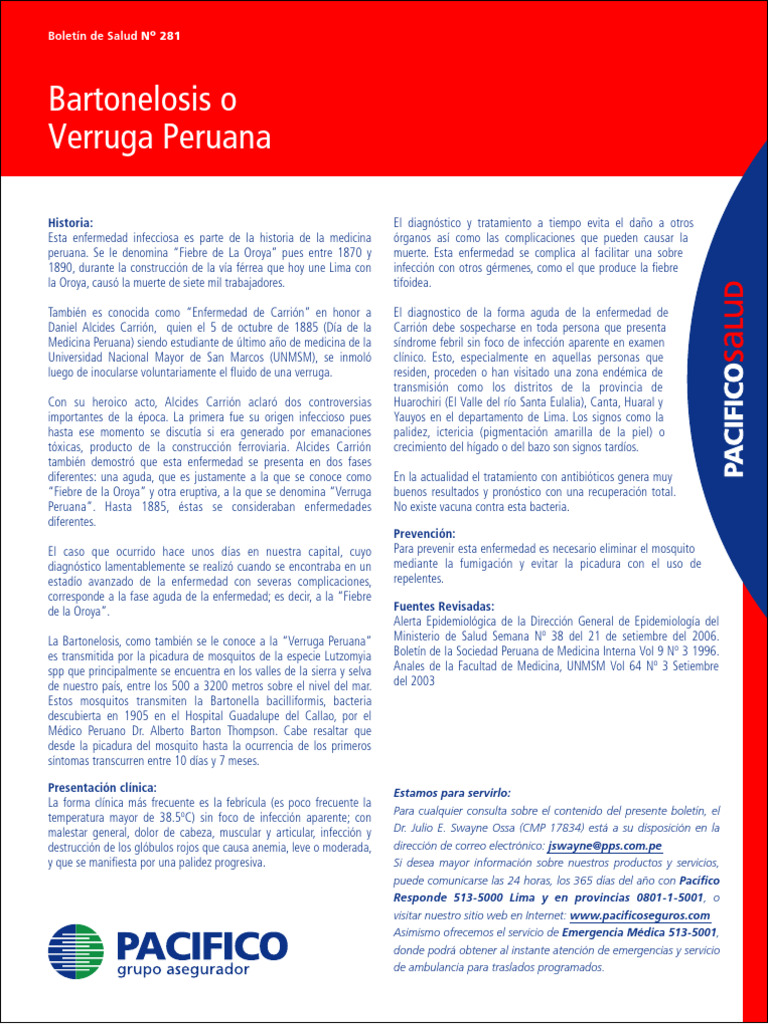 Boletin Salud 281 (Bartonelosis Verruga Peruana) | PDF | Enfermedades y ...