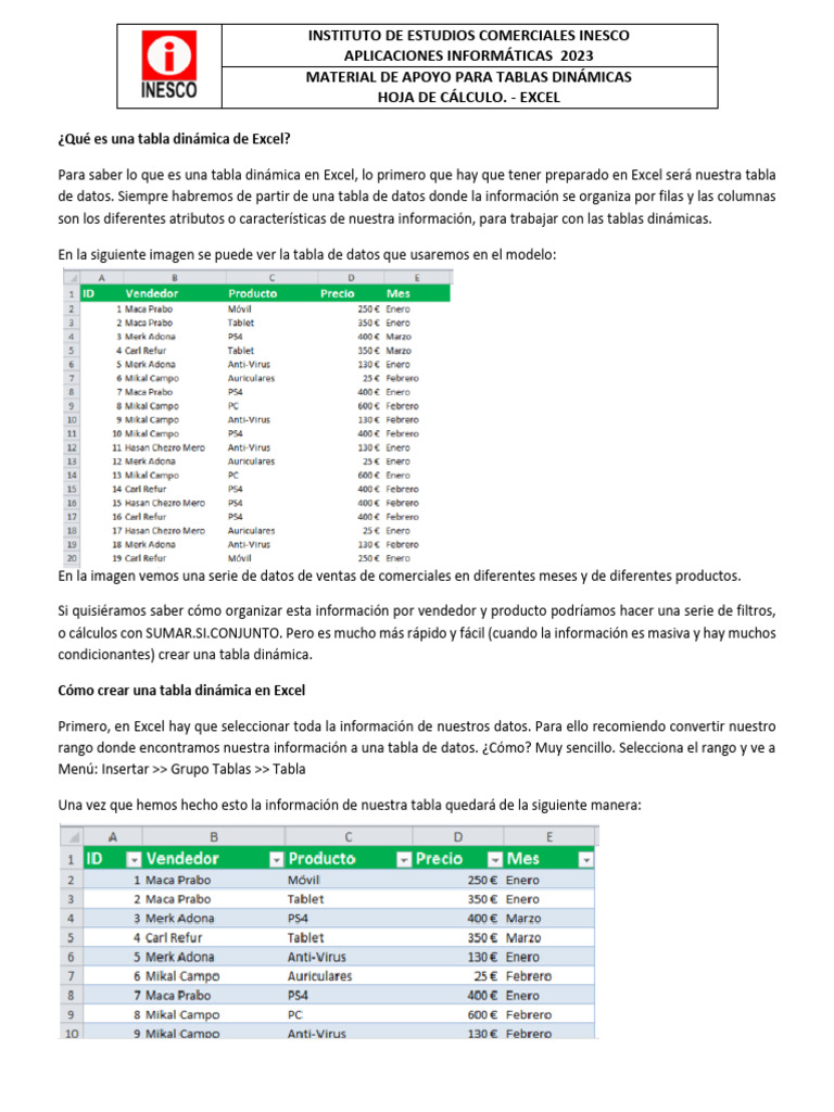 Guia en La Creacion de Tablas Dinamicas y Graficos | PDF
