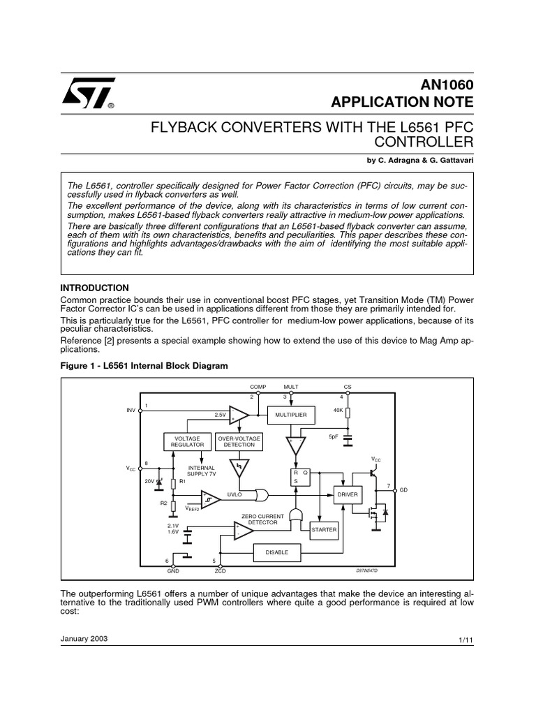 An1060 Flyback Converters With The l6561 PFC Controller Stmicroelectronics | PDF | Manufactured ...