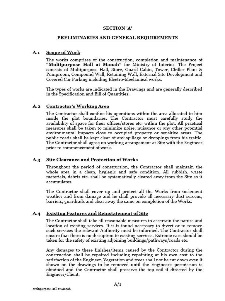 Mp Hall Speci A Pdf Specification Technical Standard Employment