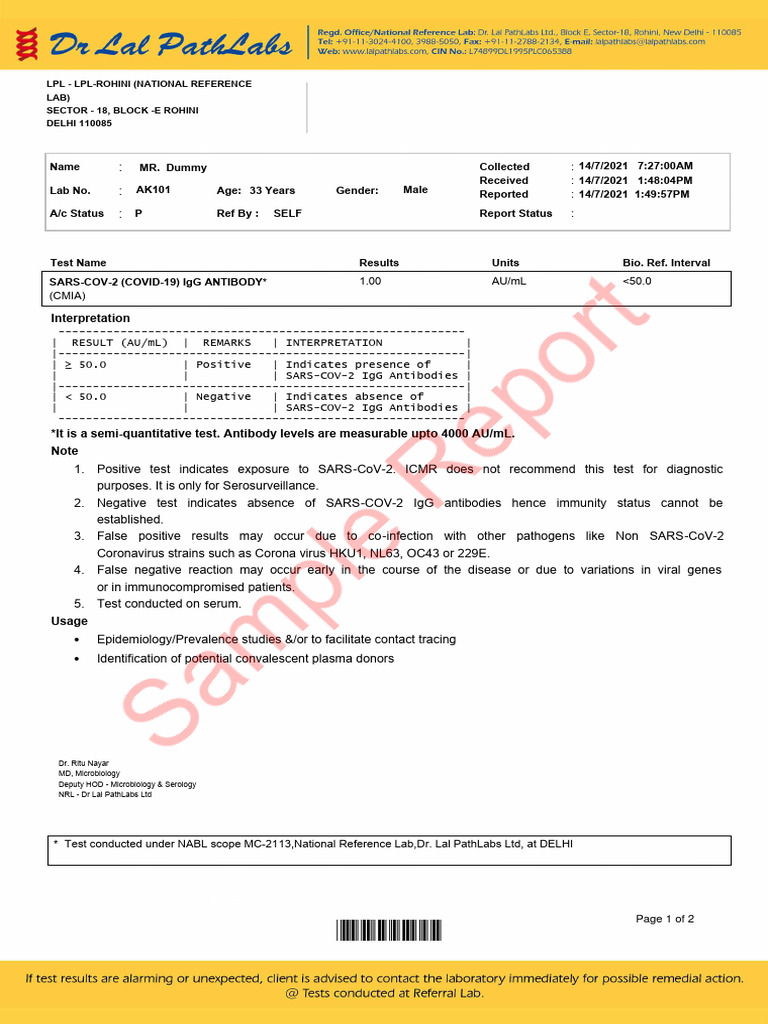 Interpretation: LPL - Lpl-Rohini (National Reference Lab) Sector - 18 ...