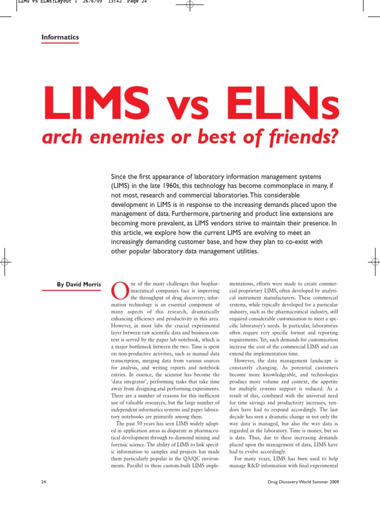Lims Vs Elns Arch Enemies Or Best Of Friends Pdf Informatics