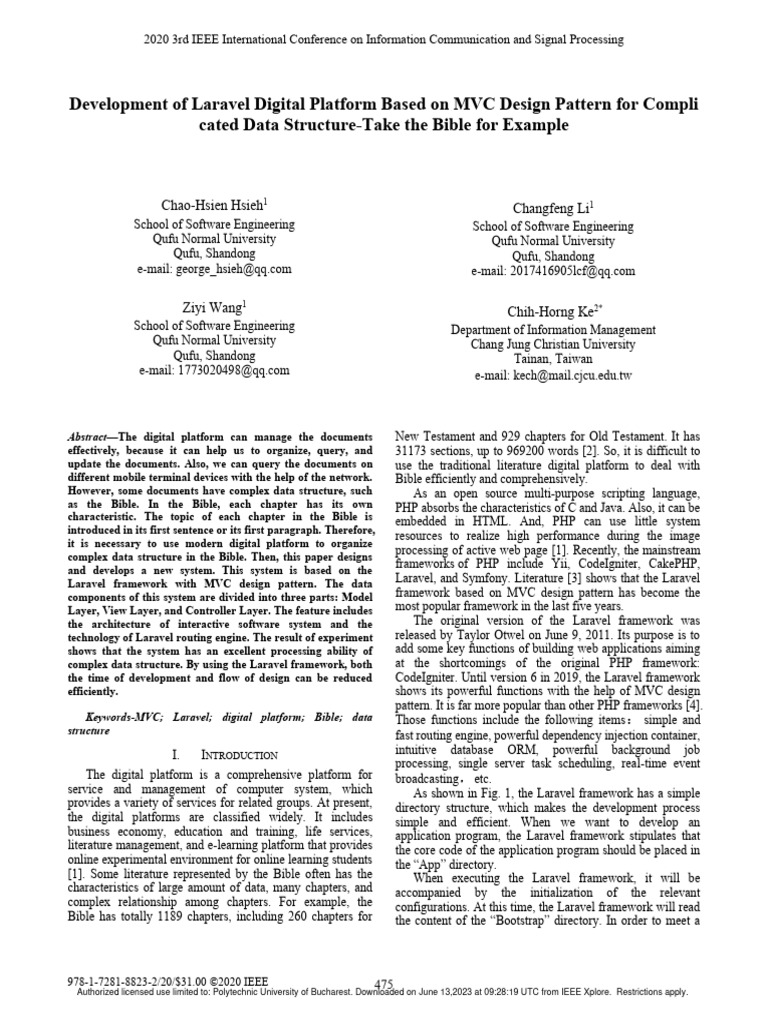 Development of Laravel Digital Platform Based On MVC Design Pattern For Compii Cated Data ...