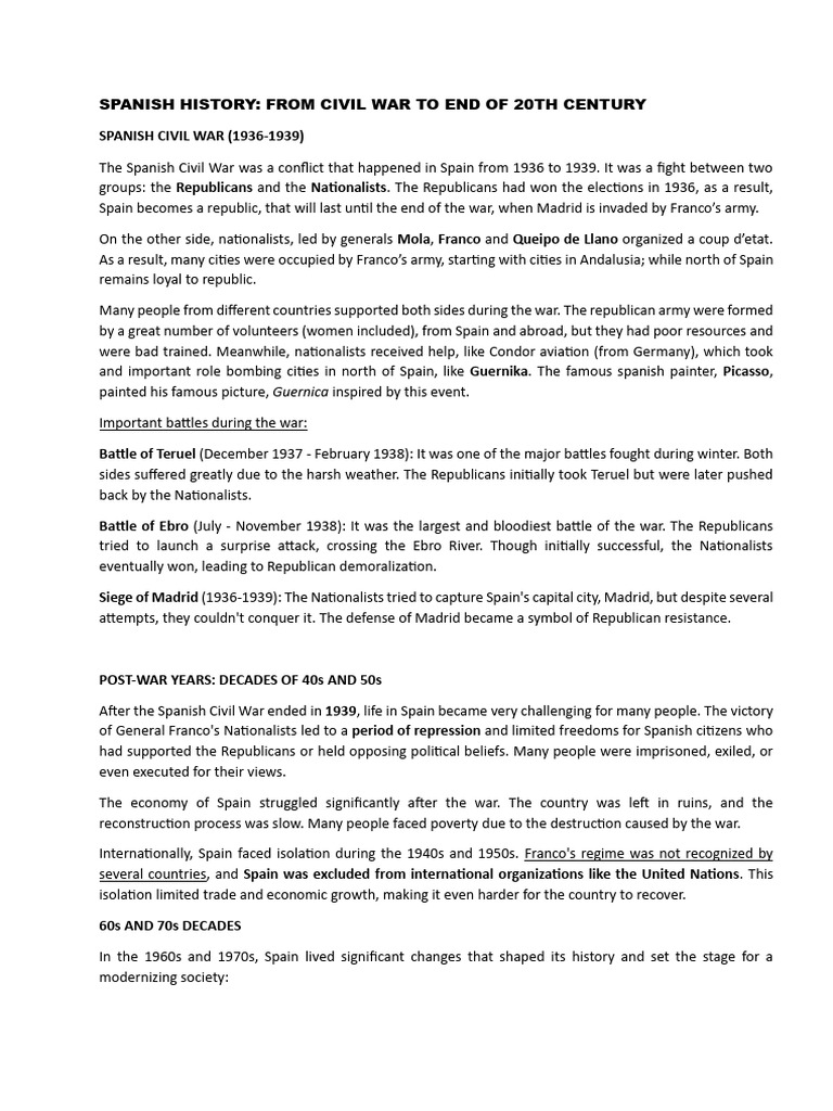 Social Sciences 6 - Unit 2 - History of Spain | PDF | Francisco Franco ...