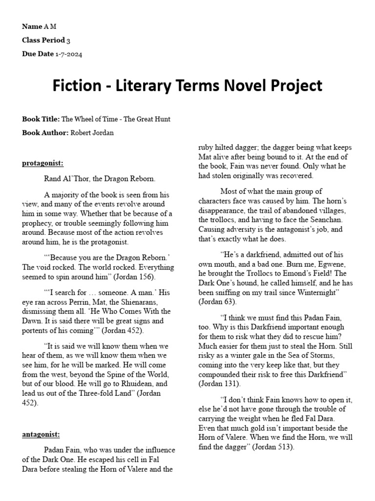 Fiction - Literary Terms Novel Project | PDF | The Wheel Of Time ...