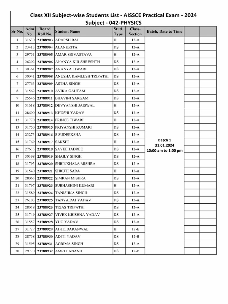 Pract. Batch Physics | PDF