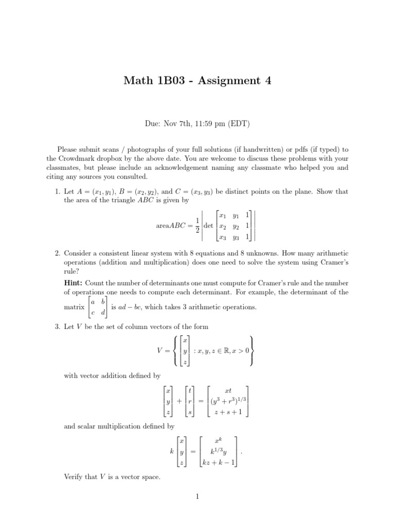 Assignment 4 | PDF | Linear Subspace | Determinant