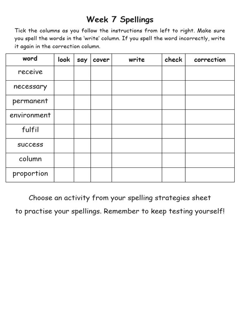 Week 7 Spellings | PDF