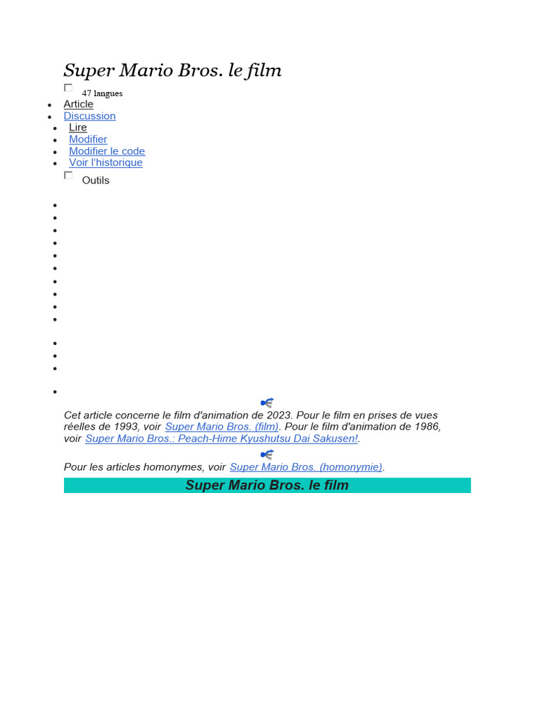 Super Mario Bros : Film d'Animation 2023 | PDF | Mario | Nintendo