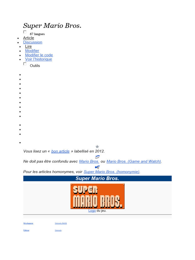 Super Mario Bros : Histoire et Gameplay | PDF | Nintendo | Mario