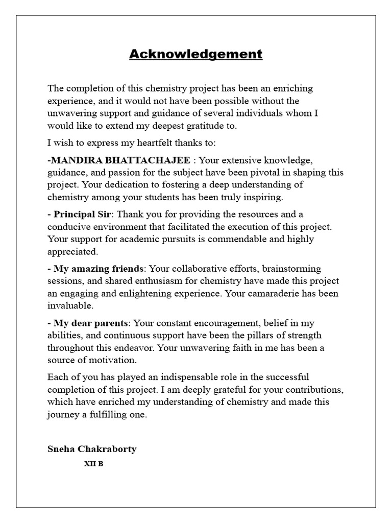 Acknowledgement (CHEM) Sneha | PDF | Cognition | Behavior Modification