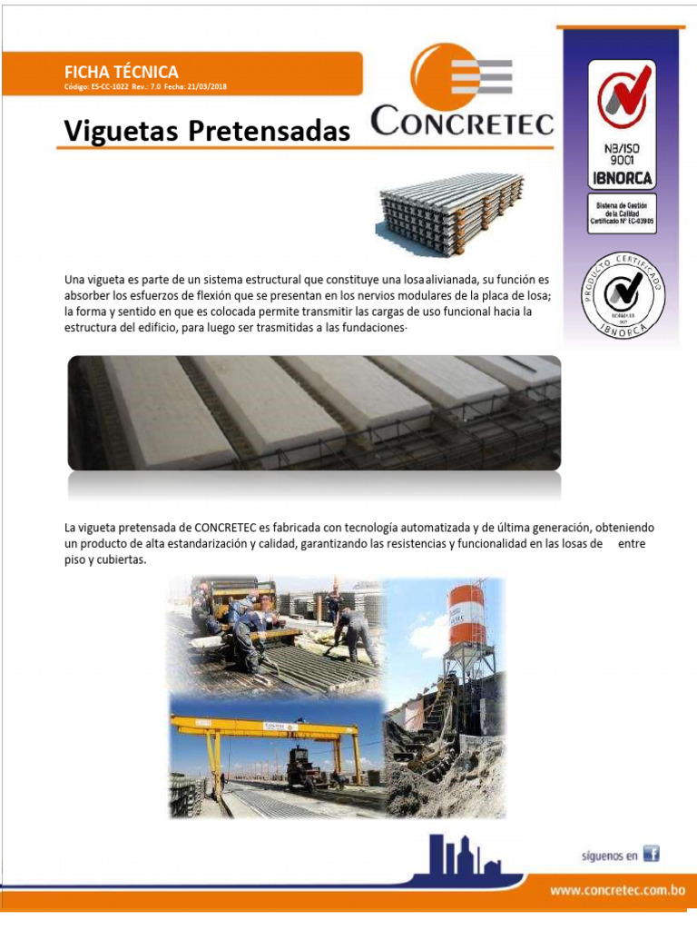 Concretec. Ficha Técnica (2018) | PDF | Hormigón | Acero