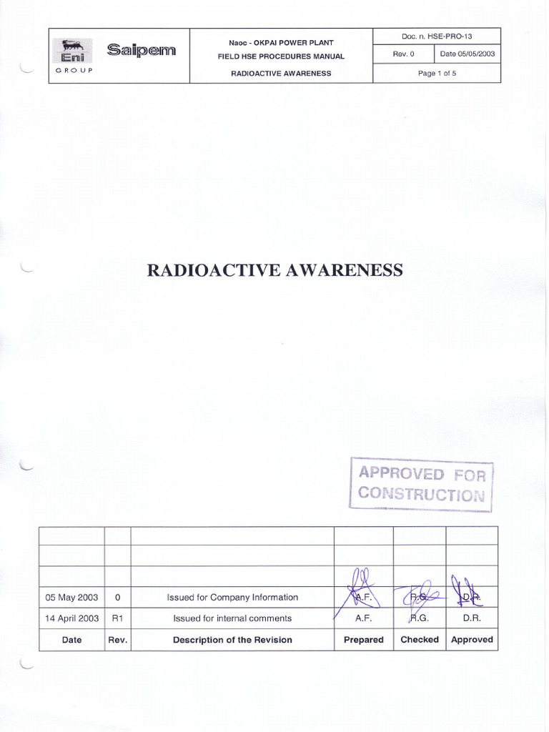 HSE PRO13 Radioactive Awareness | PDF | Radiation Protection ...