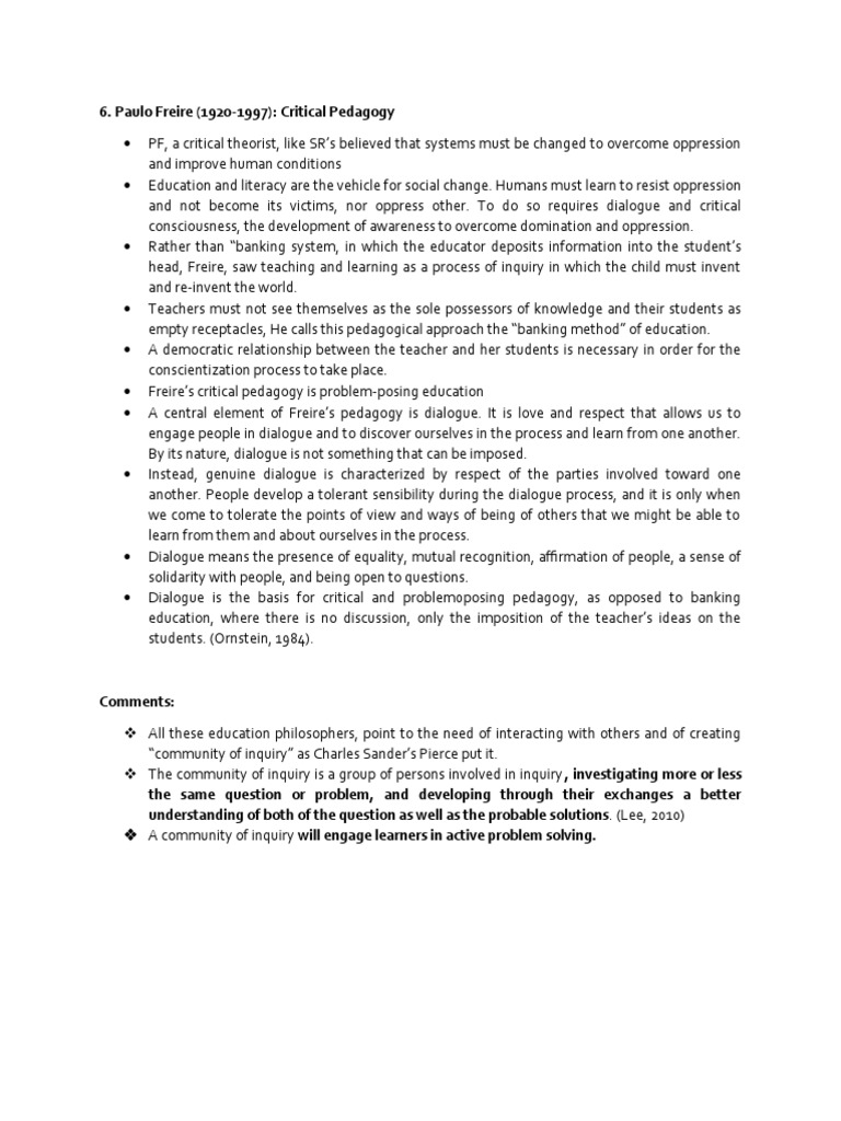 Paulo Freire (1920-1997) : Critical Pedagogy | PDF | Pedagogy | Socialization